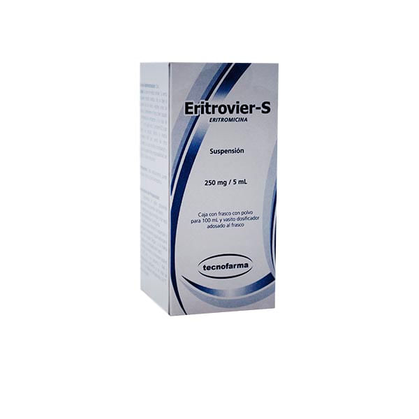 Eritrovier S 250 mg Eritromicina Suspension 100 mL - Farmacias Klyns Eritrovier S 250 mg Eritromicina Suspension 100 mL - Farmacias Klyns