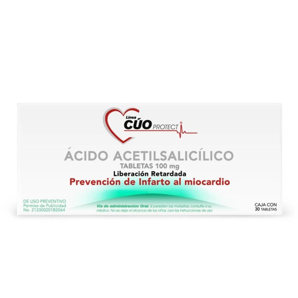 Cuo Protect Acido Acetilsalicilico 100 mg 30 Tabletas - Farmacias Klyns