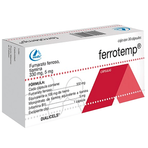 Ferrotemp 330 mg / 5 mg 30 Capsulas - Farmacias Klyns