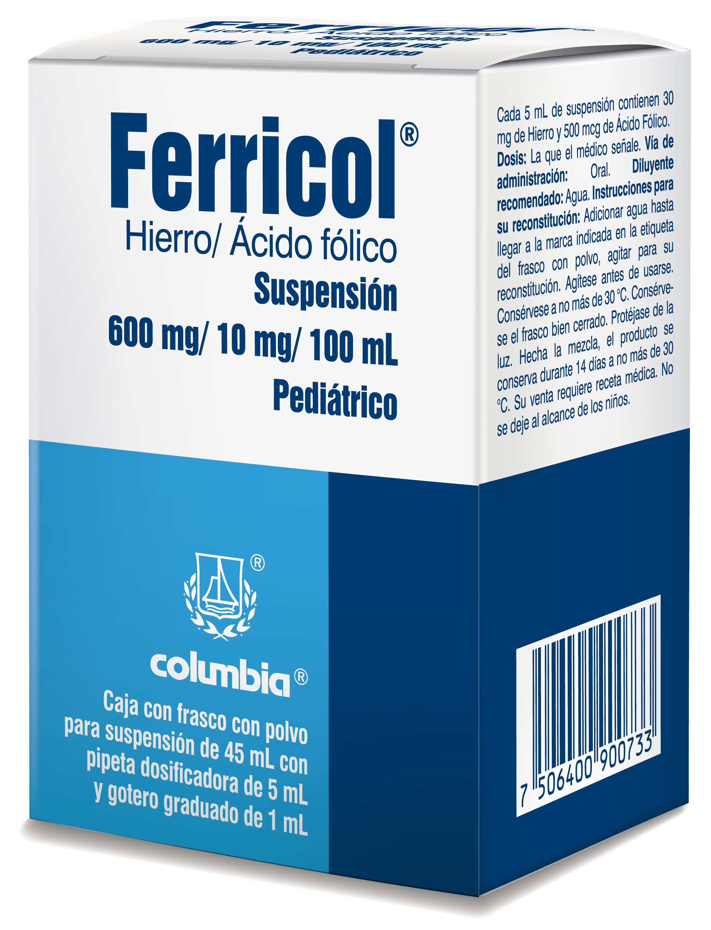 Ferricol Suspension 600 mg / 10 mg / 45 mL - Farmacias Klyns