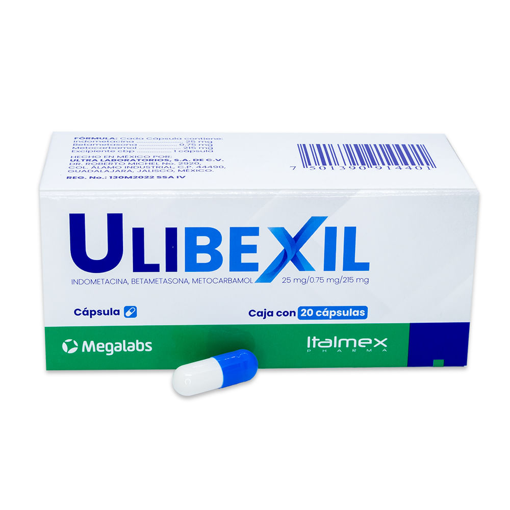 Ulibexil 25 mg / 0.75 mg / 215 mg 20 Capsulas - Farmacias Klyns
