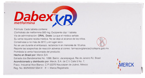 Dabex Xr 500 mg 60 Tabletas - Farmacias Klyns