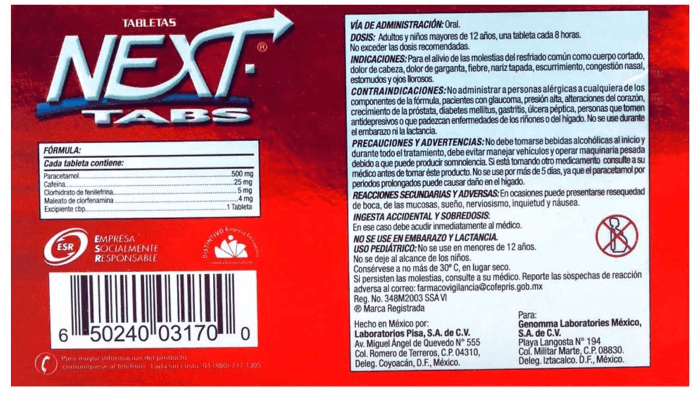 Next Antigripal 500 mg 20 Tabletas - Farmacias Klyns