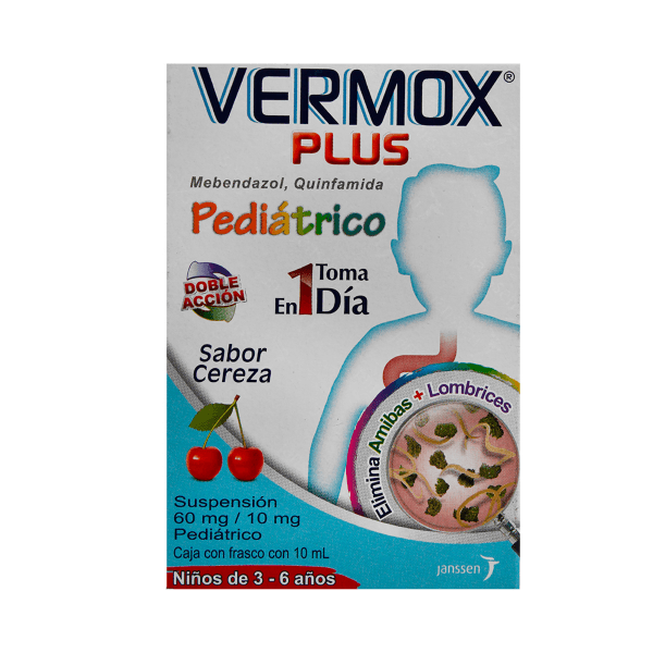 Vermox Plus Suspension Pediatrico 60 mg / 10 mg 10 mL - Farmacias Klyns