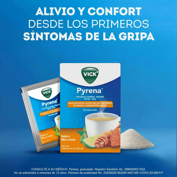 Vick Pyrena Granulado 500 mg / 10 mg U 5 Sobres - Farmacias Klyns