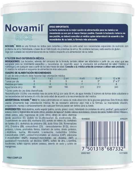 Novamil Rice 400 g - Farmacias Klyns