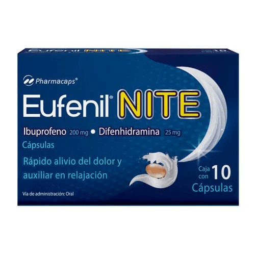 Eufenil Nite 200 mg / 25 mg 10 Capsulas - Farmacias Klyns
